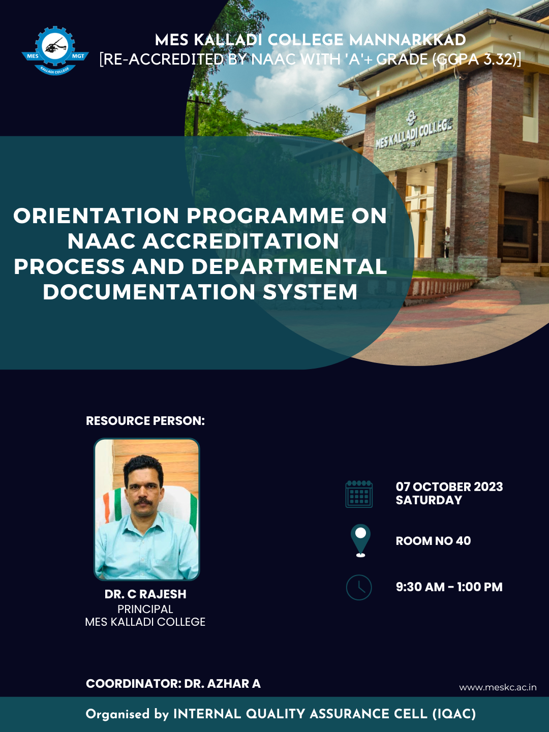 Orientation programme on NAAC accreditation Process and Departmental Documentation System | MES ...